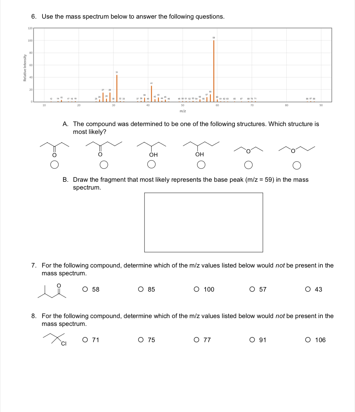 Solved Use the mass spectrum below to answer the following | Chegg.com