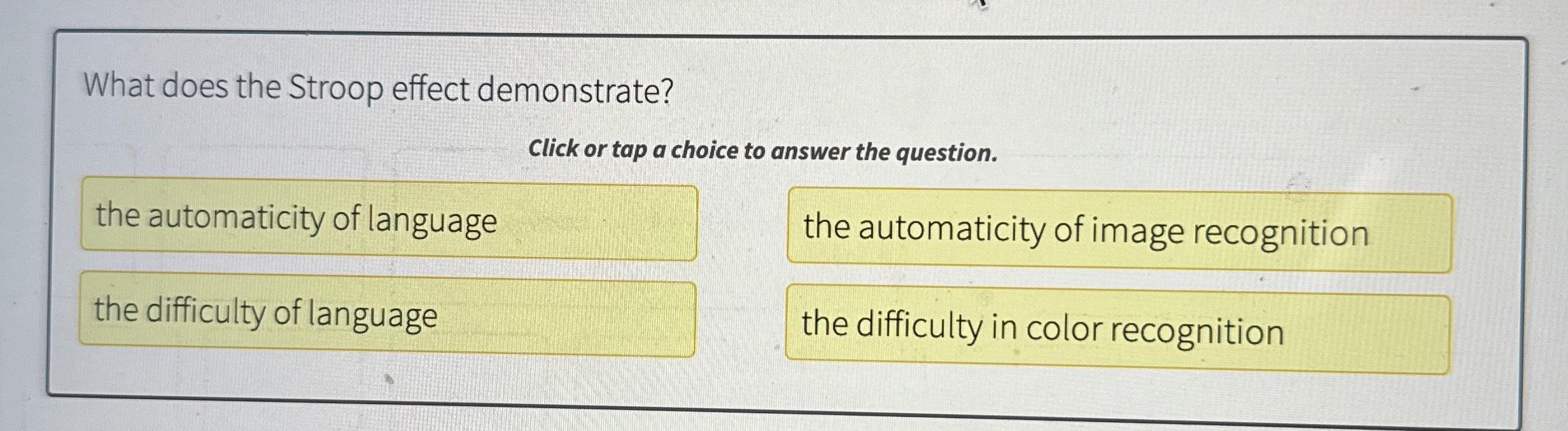 Solved What does the Stroop effect demonstrate?Click or tap | Chegg.com