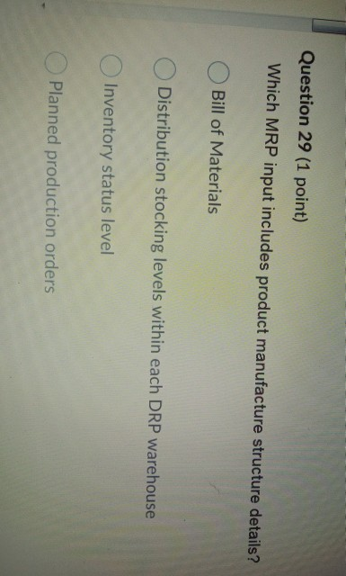 Solved Question 29 (1 point) Which MRP input includes | Chegg.com