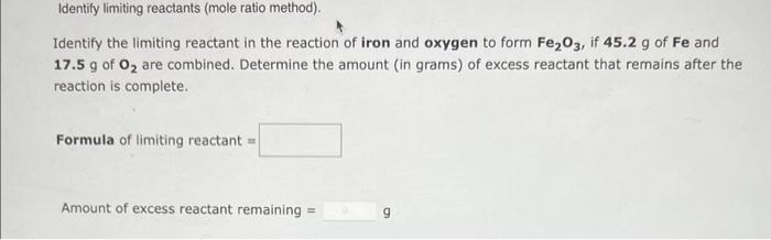 Solved Identify the limiting reactant in the reaction of | Chegg.com
