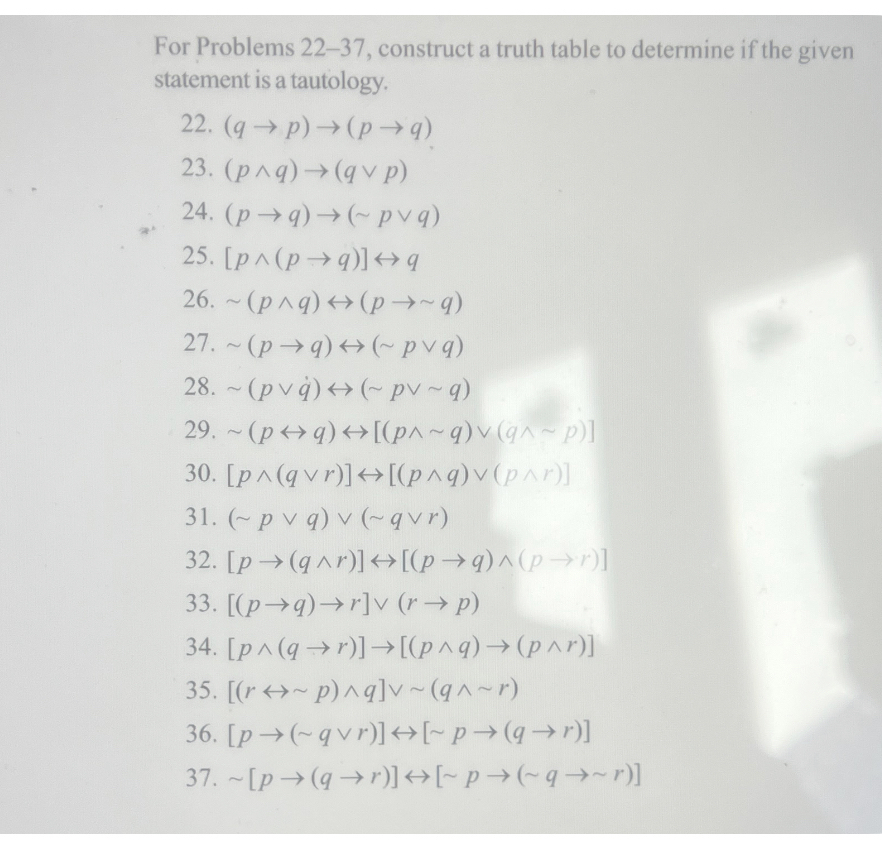Solved For Problems 22-37, ﻿construct a truth table to | Chegg.com