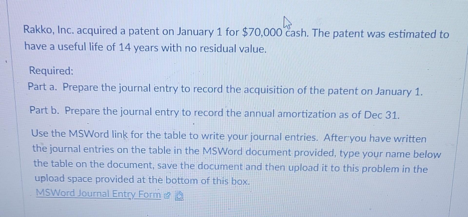 Rakko, Inc. acquired a patent on January 1 for | Chegg.com