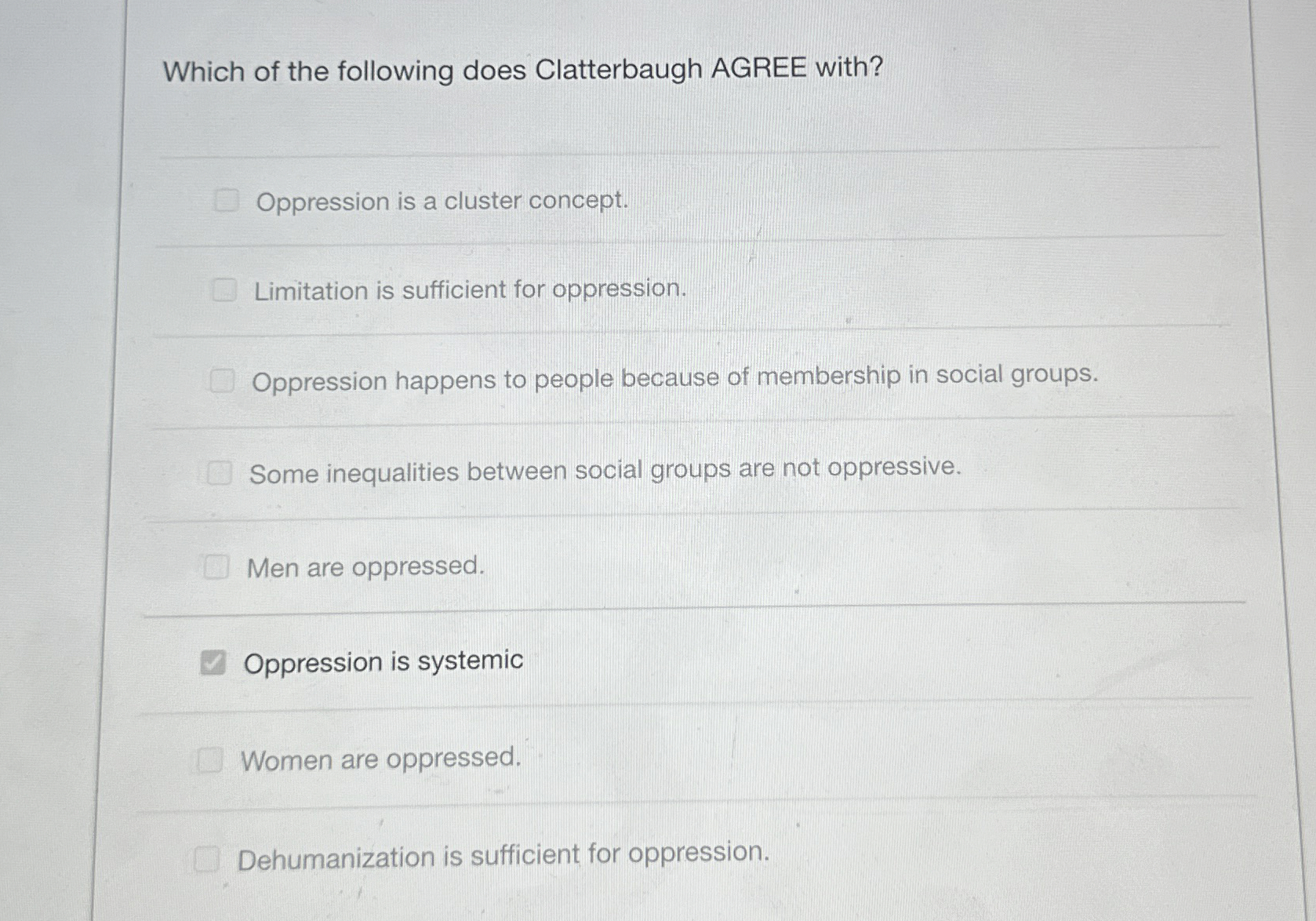 Solved Which of the following does Clatterbaugh AGREE | Chegg.com