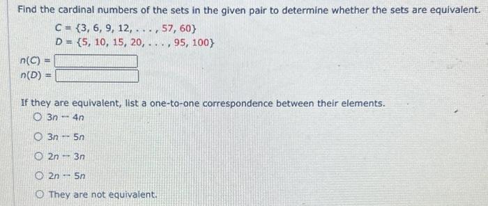 Solved Find the cardinal numbers of the sets in the given | Chegg.com