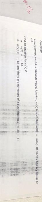 Solved A transformed modulus (absolute value) function, m(x) | Chegg.com