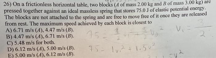 Solved 3 3 26) On a frictionless horizontal table, two | Chegg.com
