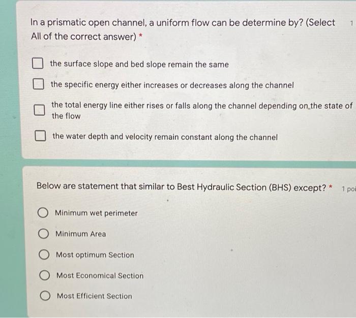 Solved 1 In a prismatic open channel, a uniform flow can be | Chegg.com