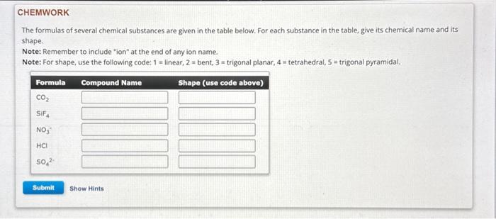 Solved The formulas of several chemical substances are given | Chegg.com