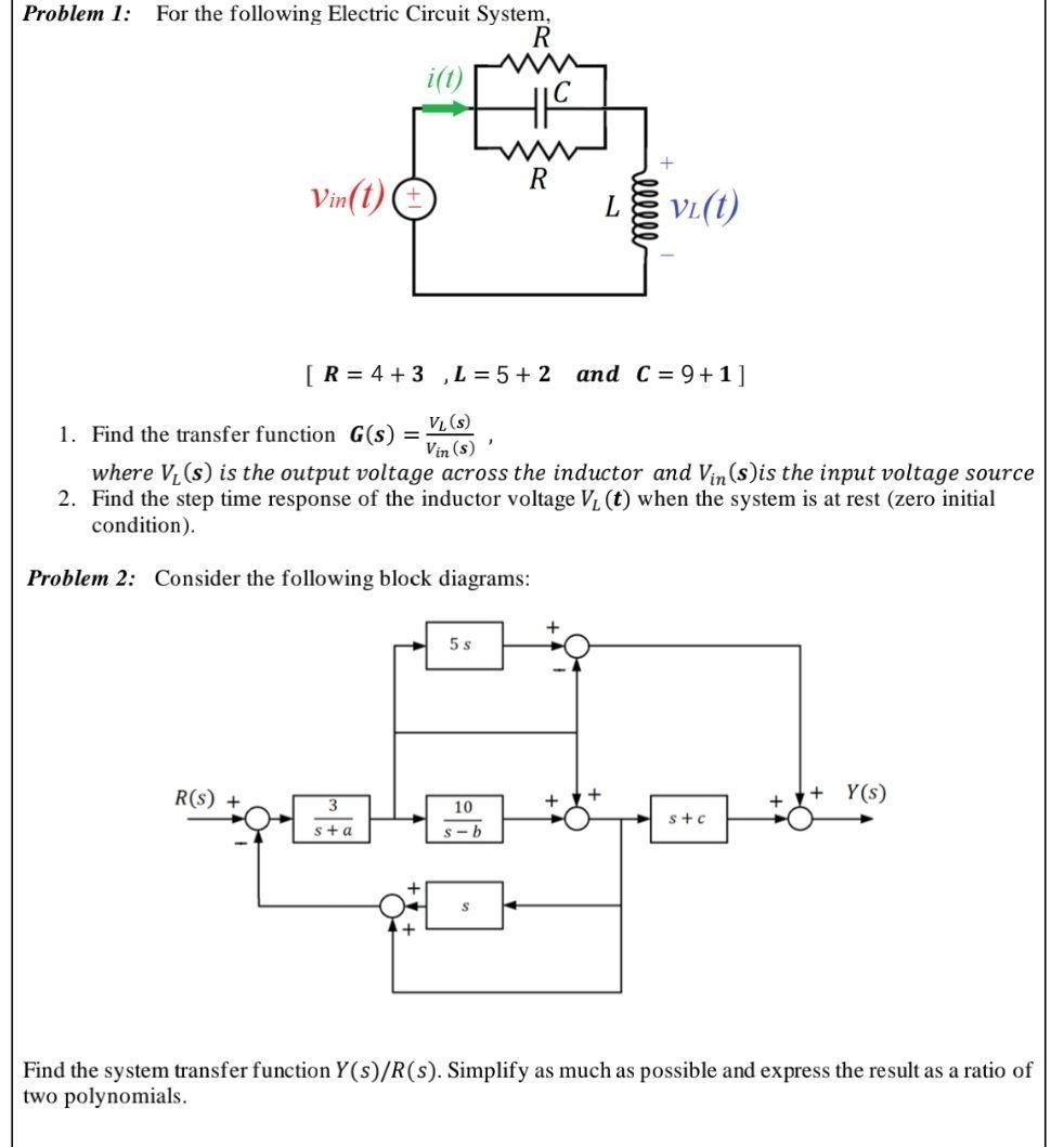 [R=4+3,L=5+2 and C=9+1] 1. Find the transfer function | Chegg.com