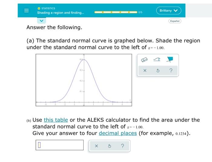 Solved Statistics Shading A Region And Finding Brittany