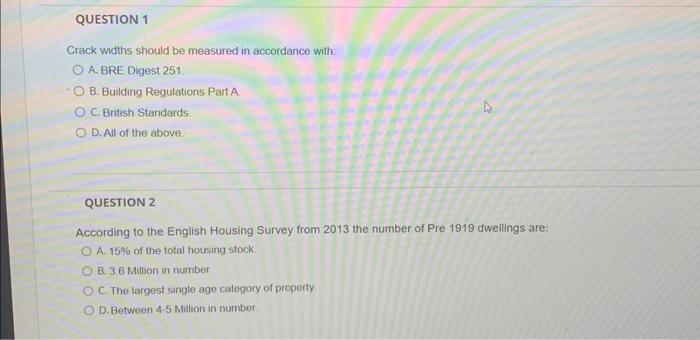 Solved Crack widths should be measured in accordance with A. | Chegg.com