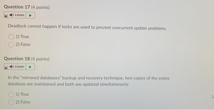 Solved Question 17 (4 points) Listen Deadlock cannot happen | Chegg.com