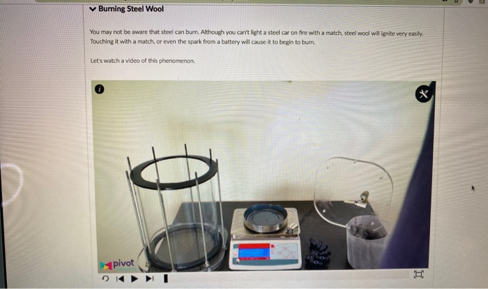 Solved Burning Steel Wool You may not be aware that steel | Chegg.com