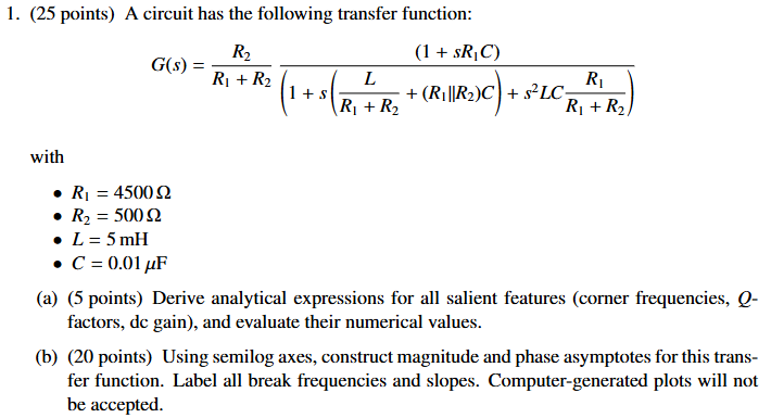 Solved ( 25 ﻿points) ﻿A circuit has the following transfer | Chegg.com