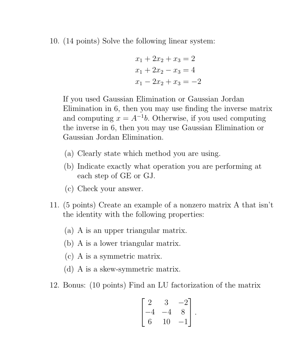 Solved (14 ﻿points) ﻿Solve the following linear | Chegg.com