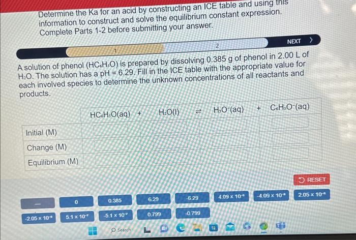 Solved Determine the Ka for an acid by constructing an ICE | Chegg.com
