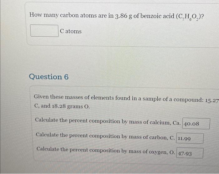 How many carbon atoms are in 3.86 g of benzoic acid | Chegg.com