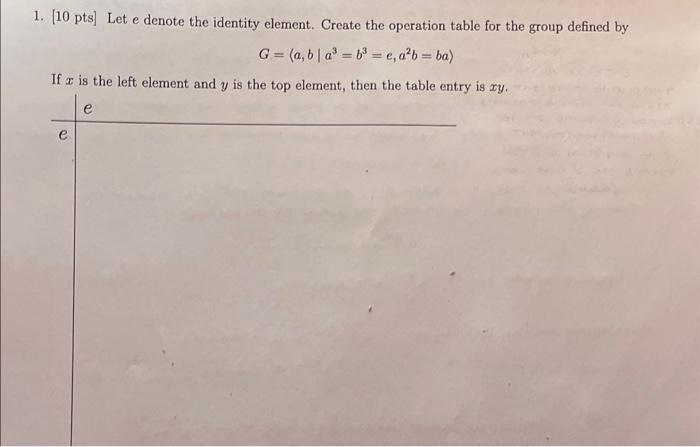 Solved 1. [ [0pts] Let e denote the identity element. Create | Chegg.com