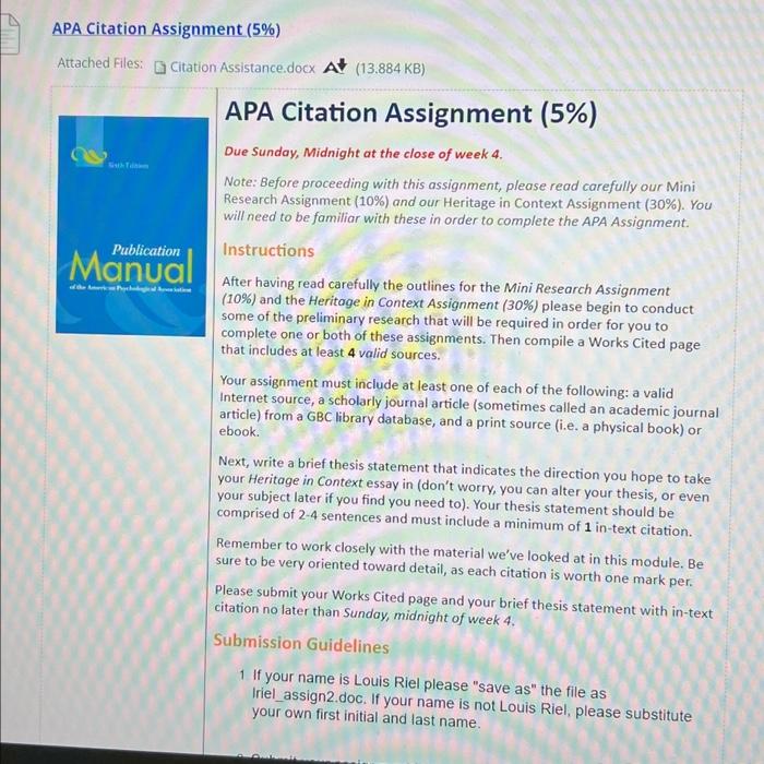 APA Citation Assignment (5%) Attached Files: Citation | Chegg.com