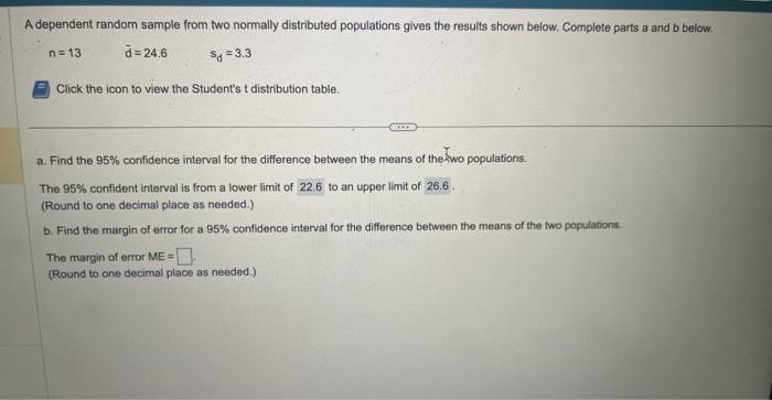 Solved A dependent random sample from two normally | Chegg.com