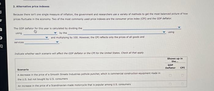 Solved 2. Alternative price indexes Because there isn' one | Chegg.com
