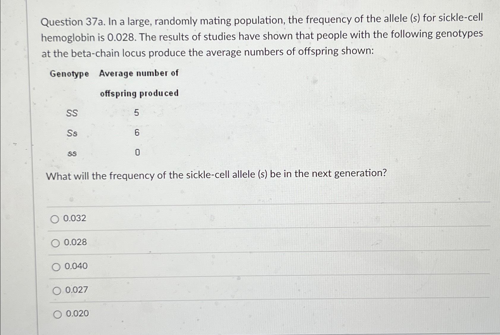 Solved Question 37a. ﻿In a large, randomly mating | Chegg.com