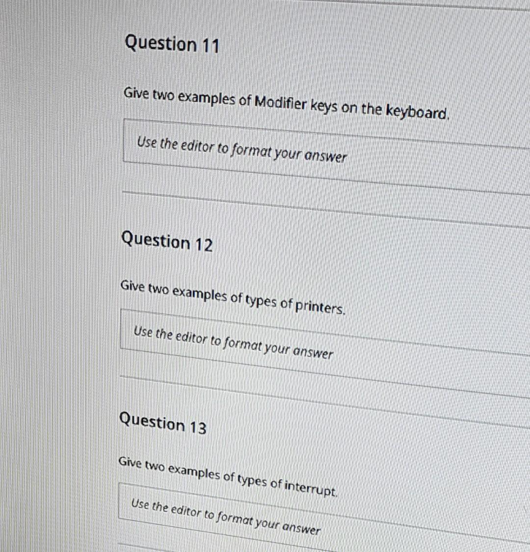 Solved Question 11 Give two examples of Modifier keys on the | Chegg.com