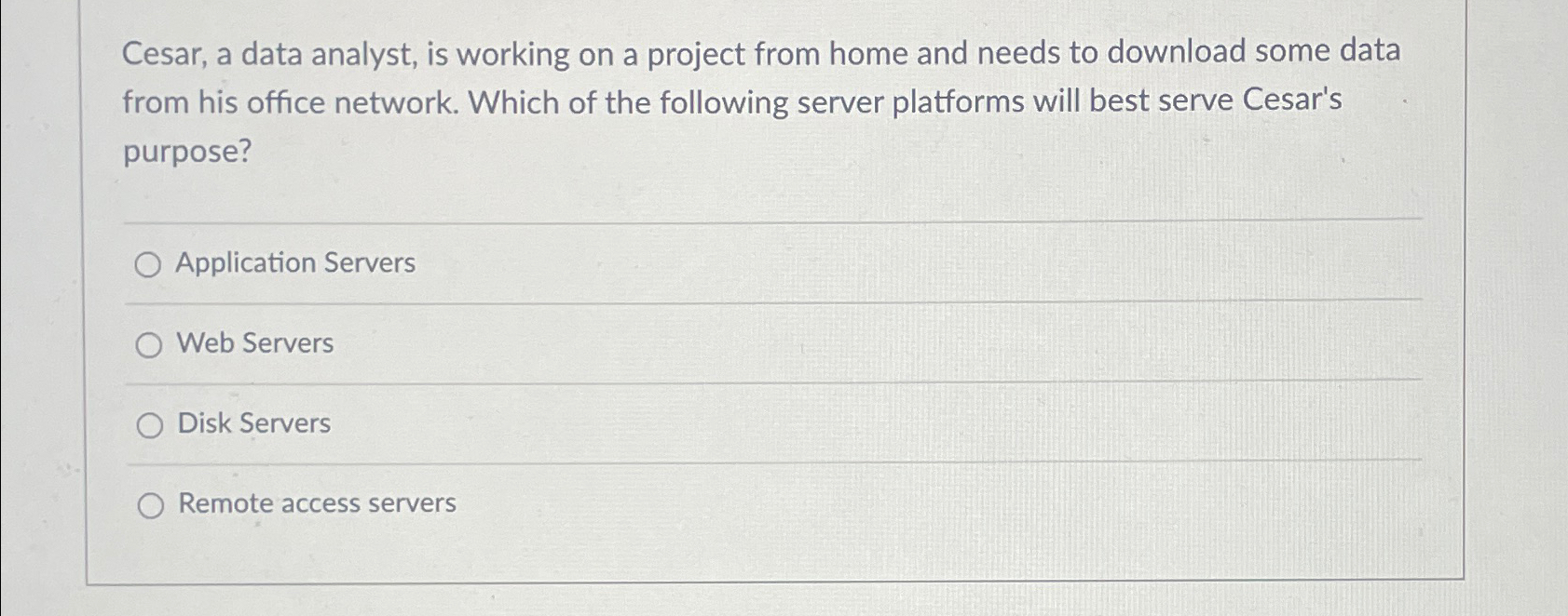 Solved Cesar, a data analyst, is working on a project from | Chegg.com