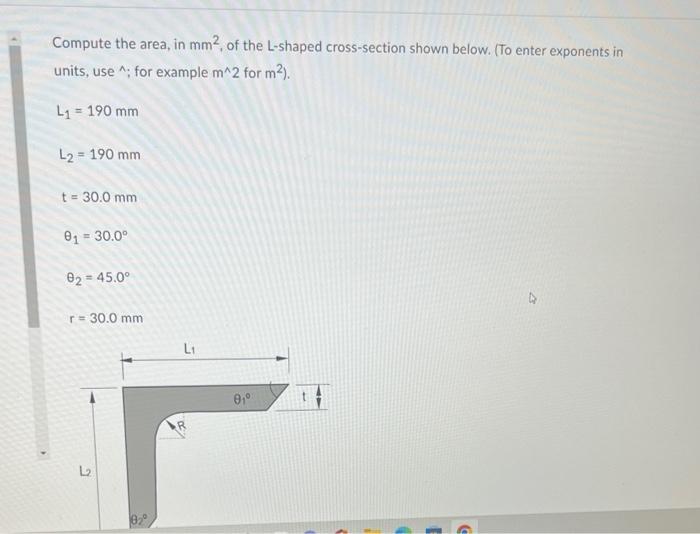 Solved Compute the area, in mm2, of the L-shaped | Chegg.com