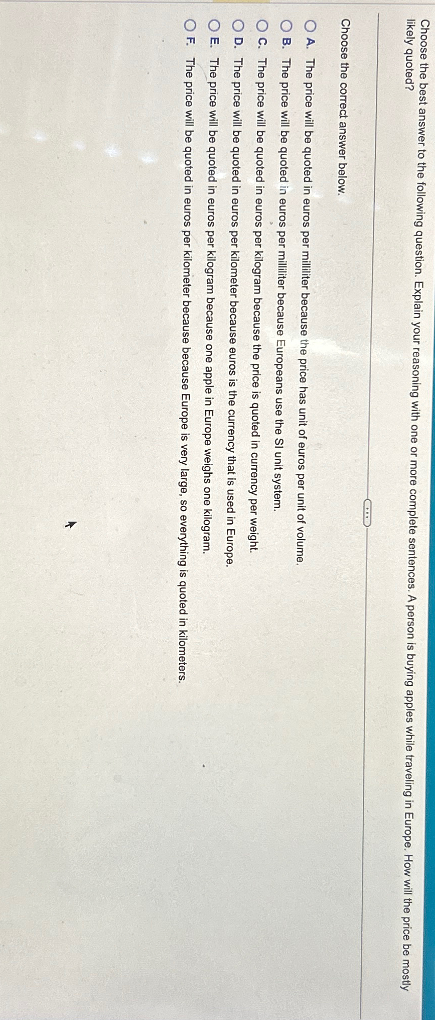 Solved Choose the best answer to the following question. | Chegg.com