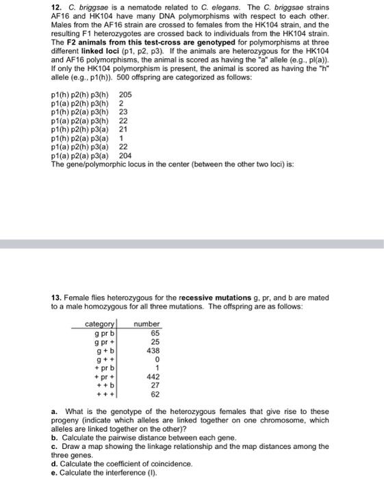 Solved 12. C. briggsae is a nematode related to C. elegans. | Chegg.com