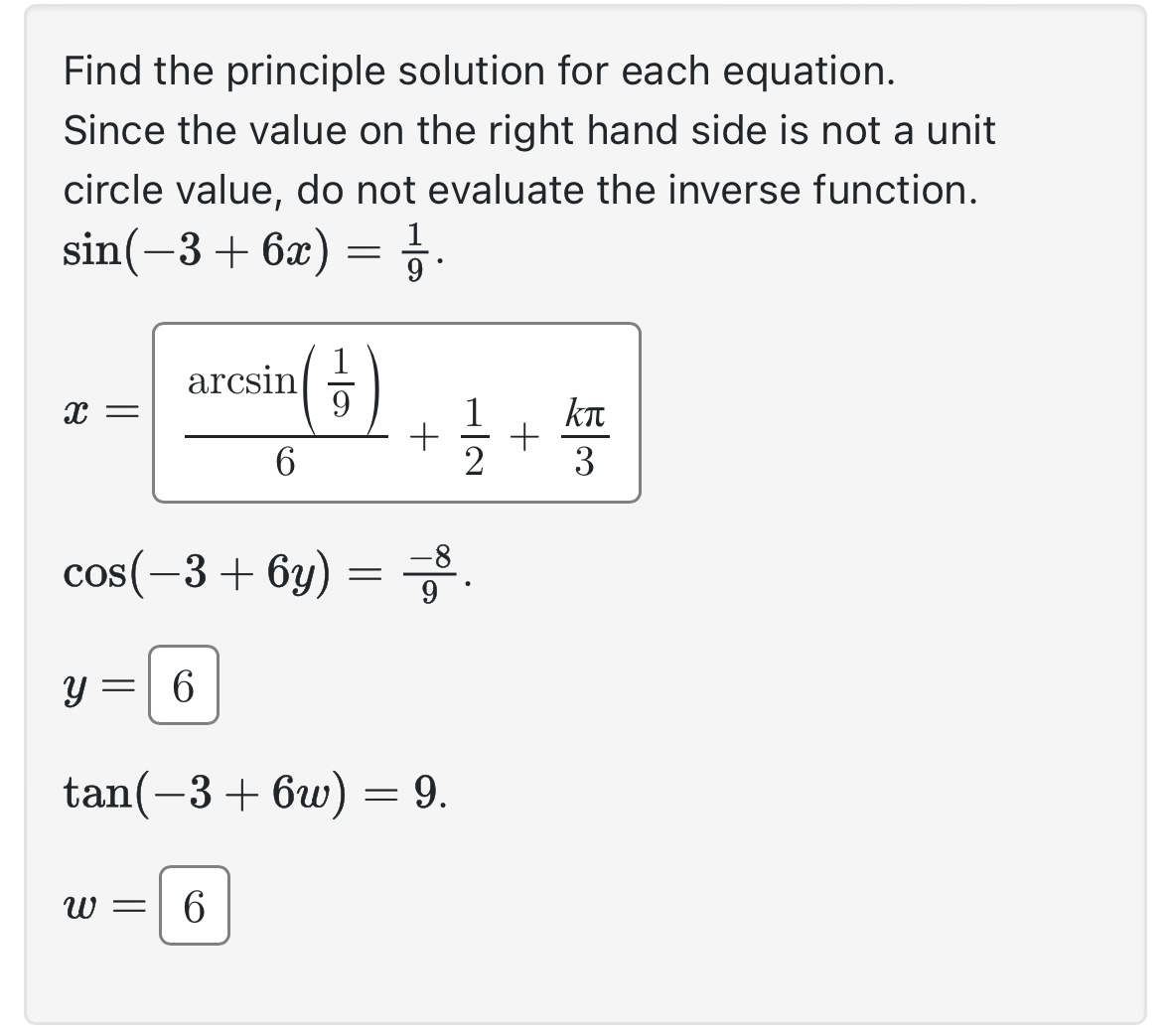 Solved Find the principle solution for each equation.Since | Chegg.com