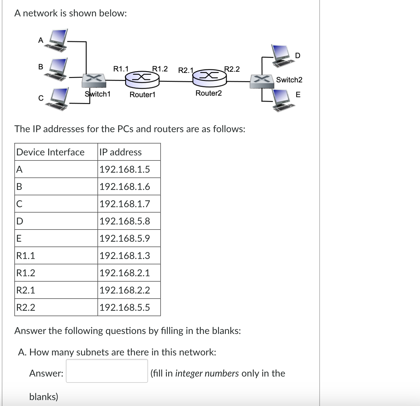 Solved A.How many subnets are there in this network:Answer: | Chegg.com