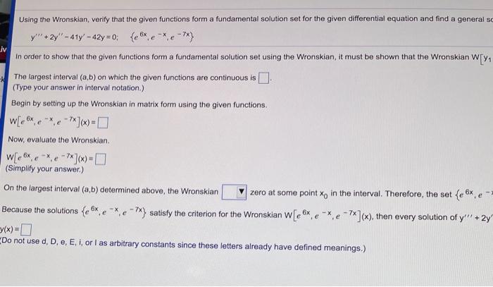Solved iv Using the Wronskian, verify that the given | Chegg.com