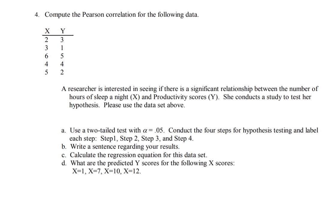 Solved Compute the Pearson correlation for the following | Chegg.com