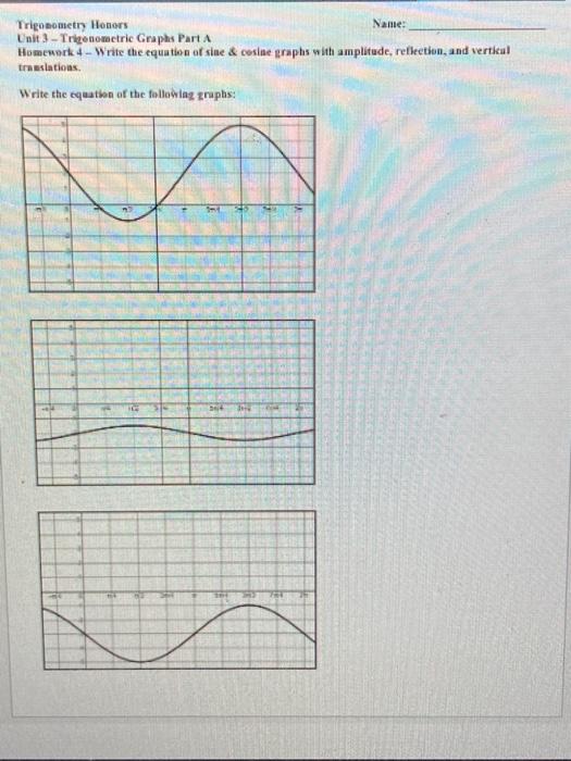 Trigonometry Honors Name: Enit 3 - Trigeneactric | Chegg.com