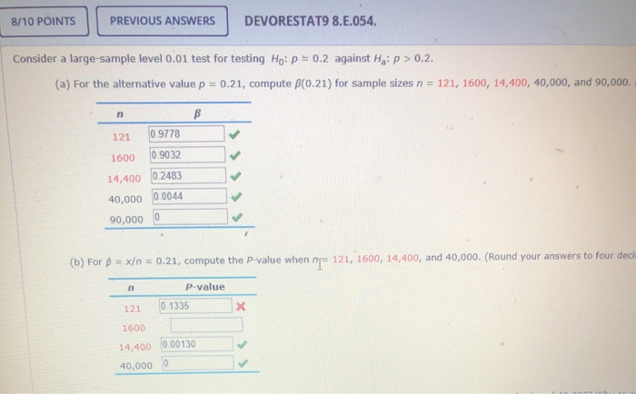 Solved 8/10 POINTS PREVIOUS ANSWERS DEVORESTAT9 8.E.054. | Chegg.com