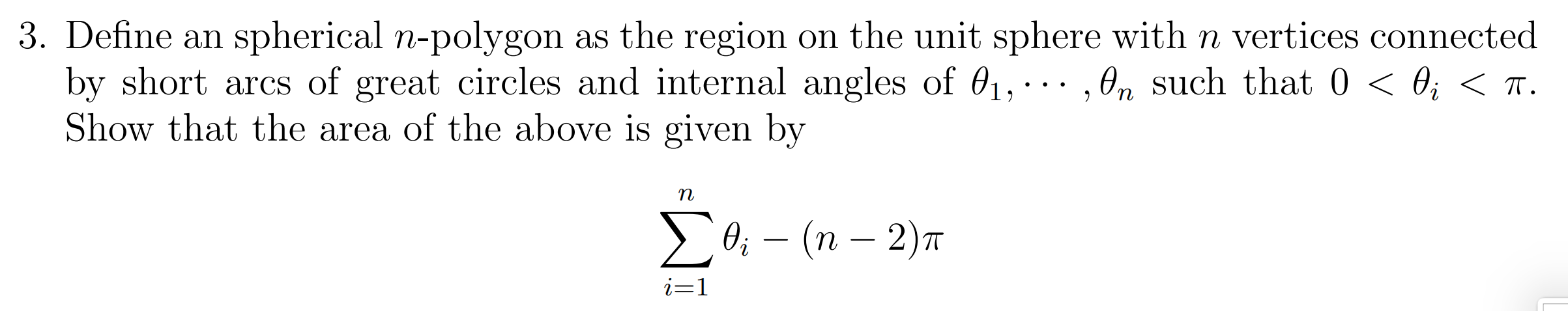 Solved Define an spherical n-polygon as the region on the | Chegg.com