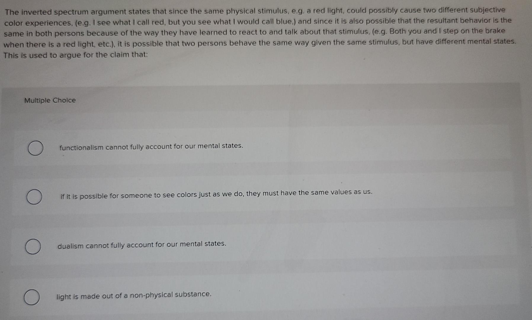 The inverted spectrum argument states that since the | Chegg.com