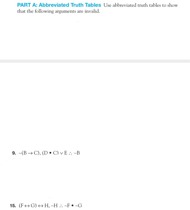 Solved PART A: Abbreviated Truth Tables Use abbreviated | Chegg.com