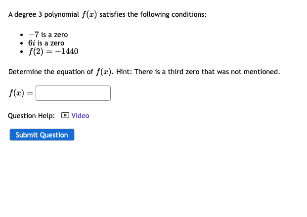 Solved A degree 3 ﻿polynomial f(x) ﻿satisfies the following | Chegg.com