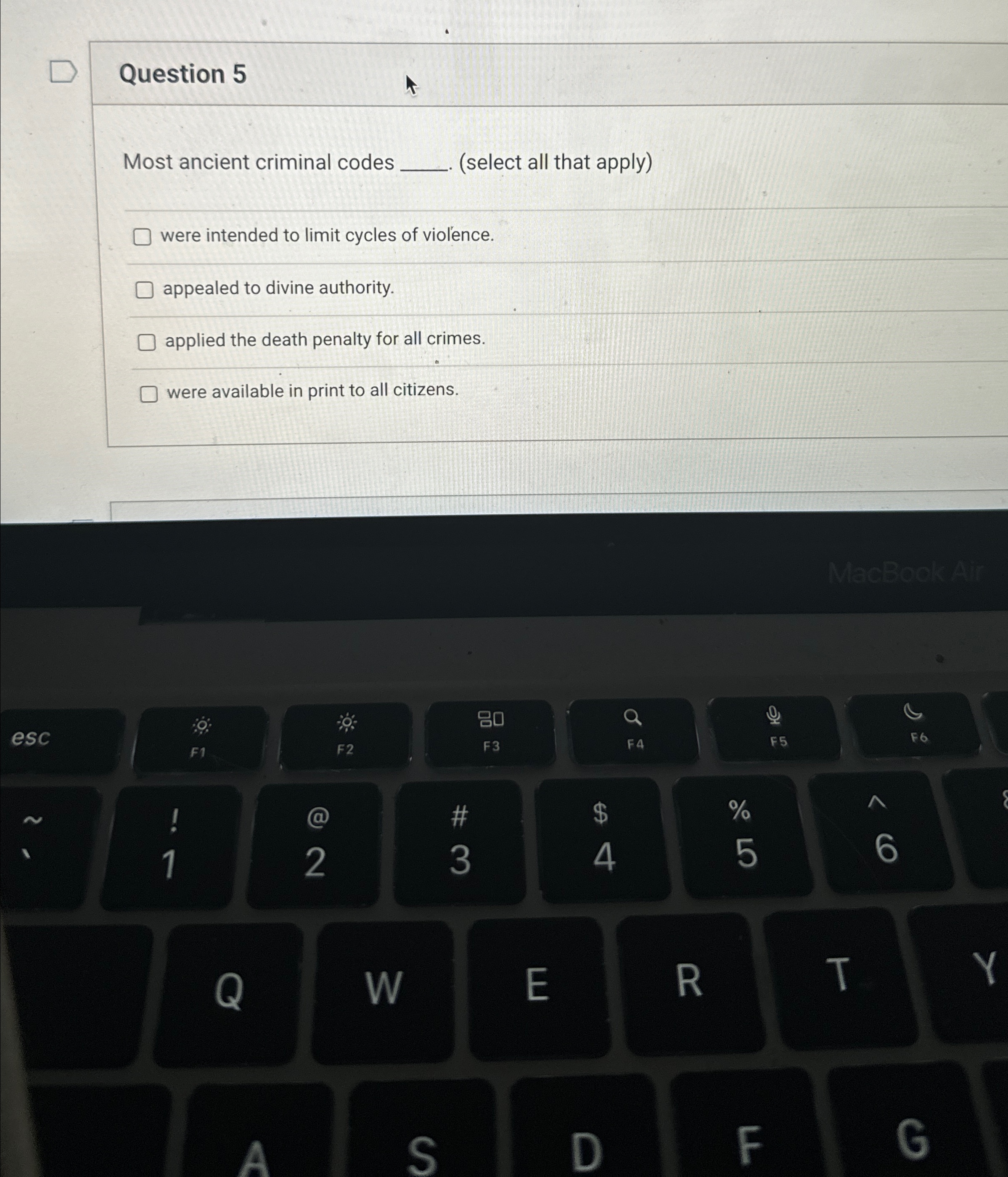 Solved Question 5Most ancient criminal codes (select all | Chegg.com