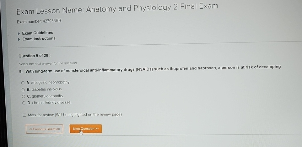 Solved Exam Lesson Name: Anatomy and Physiology 2 ﻿Final | Chegg.com