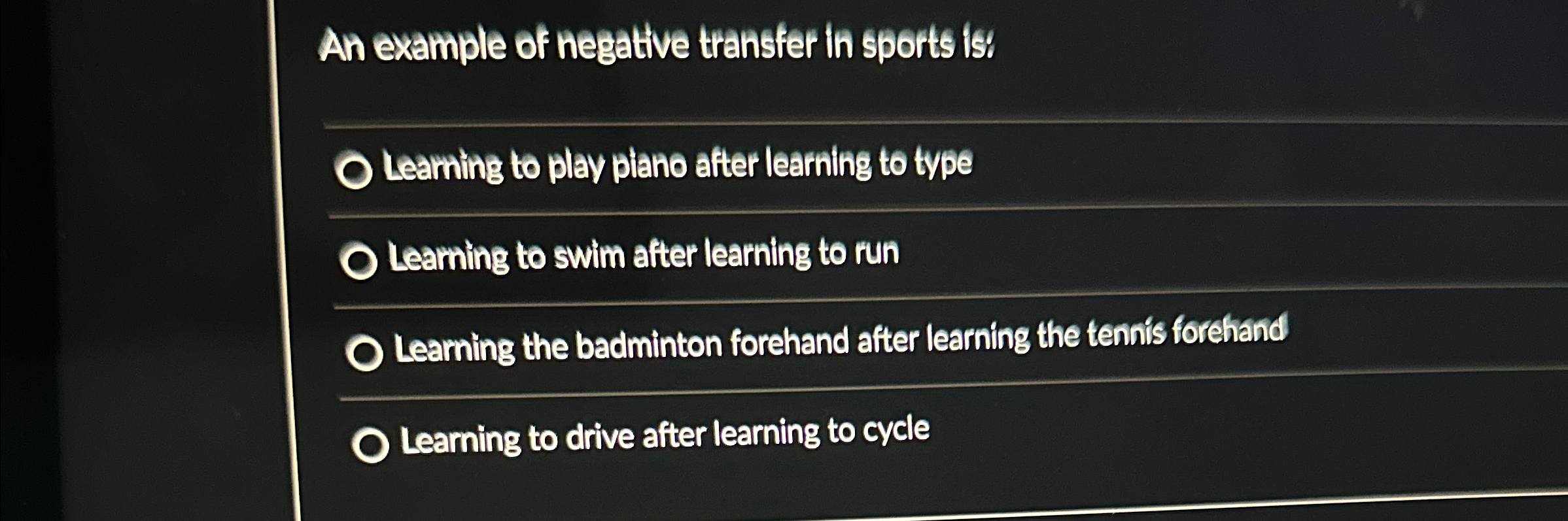 Solved An example of negative transfer in sports issLeaming | Chegg.com