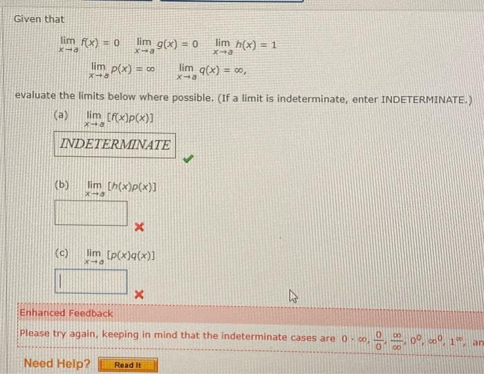 Solved Given that xa lim f(x) = 0 lim g(x) = 0 lim h(x) = 1 | Chegg.com