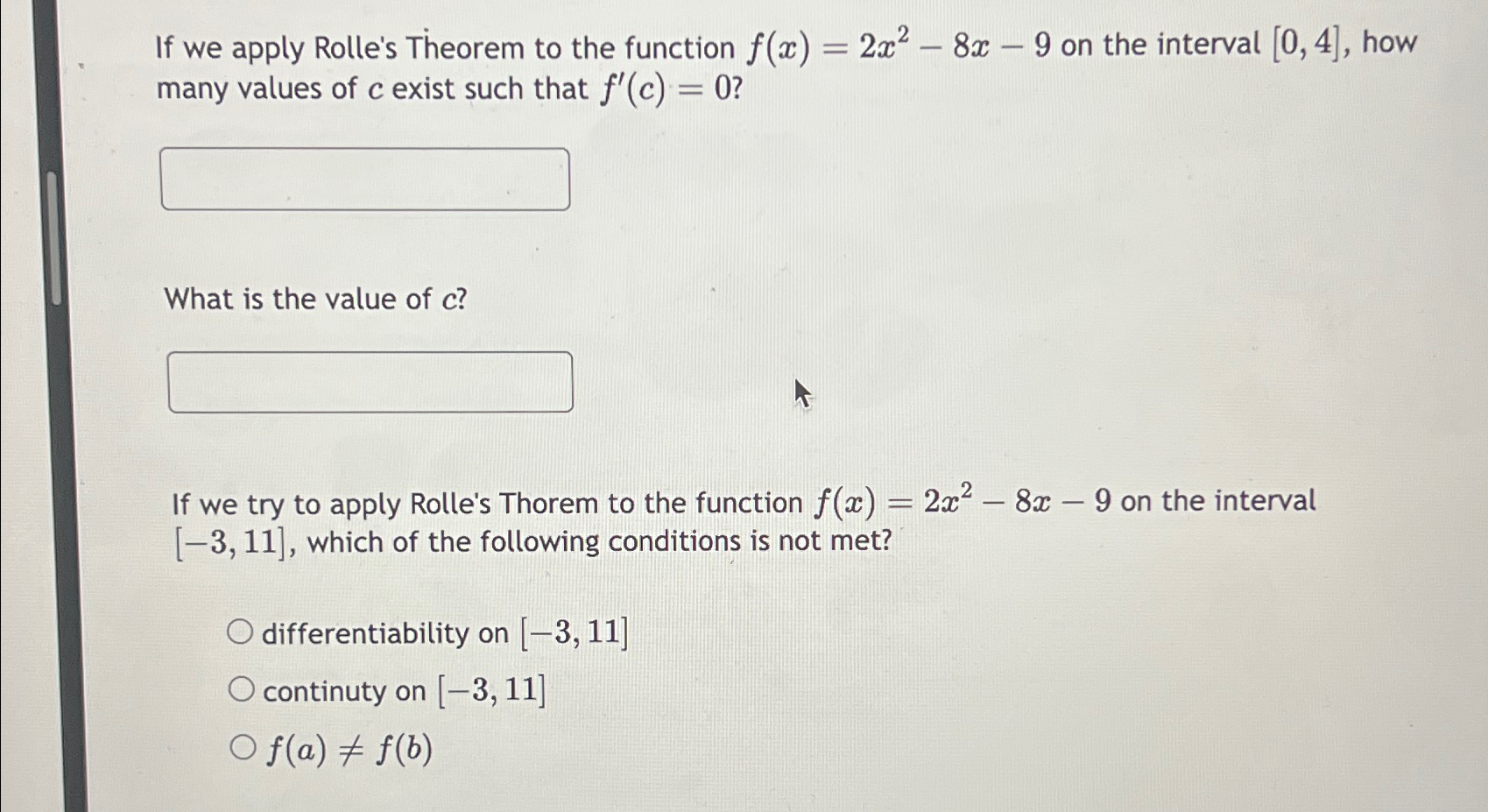 Solved If we apply Rolle's Theorem to the function | Chegg.com