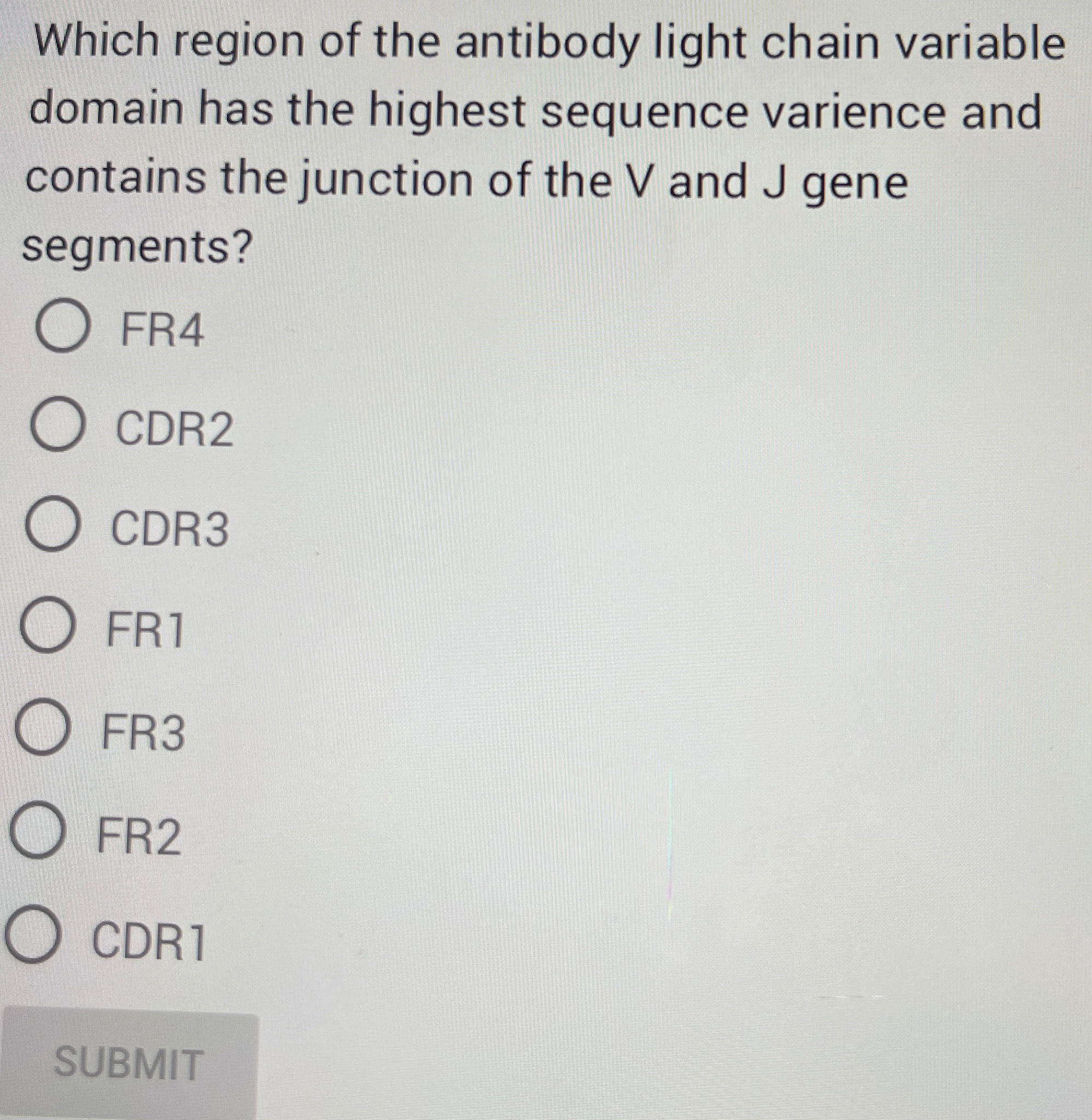 Solved Which region of the antibody light chain variable | Chegg.com
