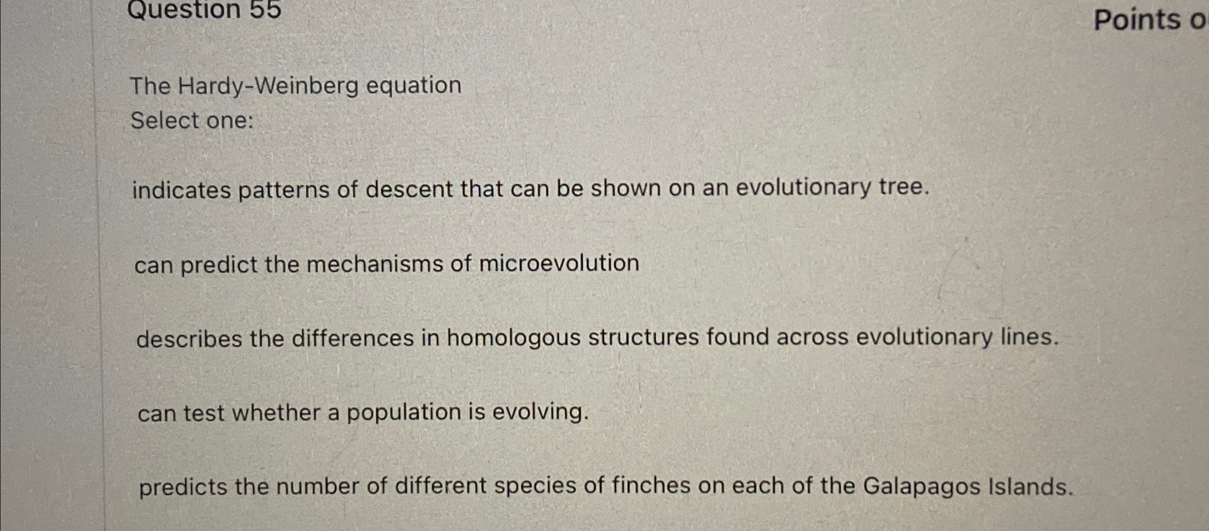 Solved Question 55Points 0The Hardy-Weinberg equationSelect | Chegg.com