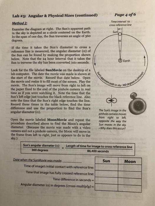 Solved Lab #5: Angular \& Physical Sizes (continued) Page 4 | Chegg.com