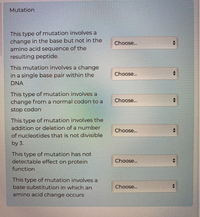 Solved Mutation This type of mutation involves a change in | Chegg.com